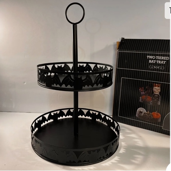 Accents | Two Tiered Metal Black Bat Tray Halloween 223 Gothic Treat ...